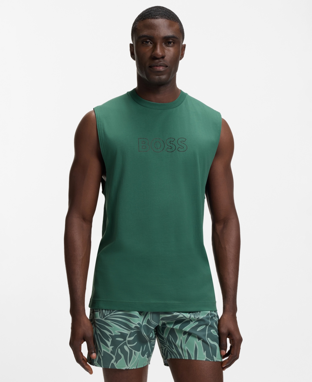 Click here for Hugo Boss Mens Logo Muscle Tank Top - Green prices