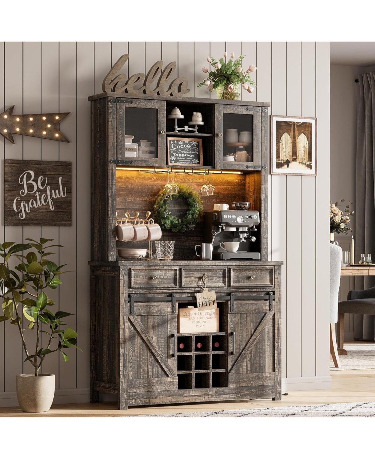 Click here for gaomon Farmhouse 72 in Coffee Bar Cabinet with Led... prices