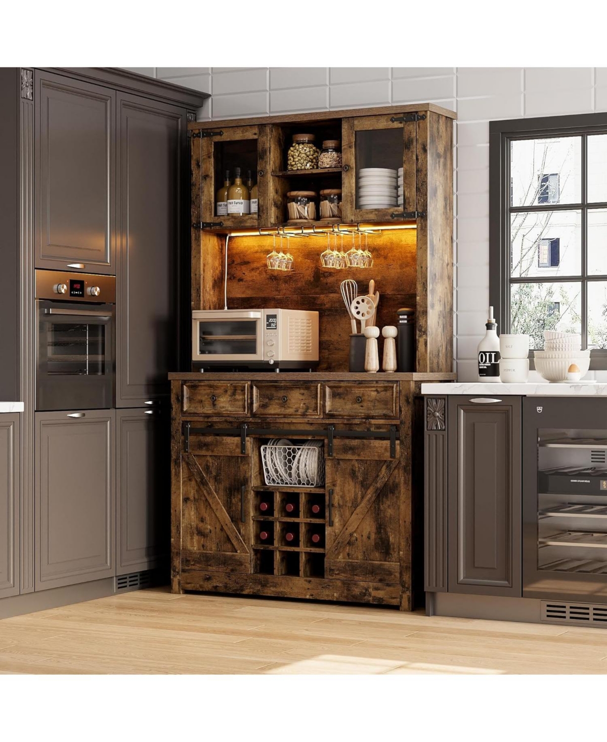 Click here for gaomon Farmhouse 72 in Coffee Bar Cabinet with Led... prices