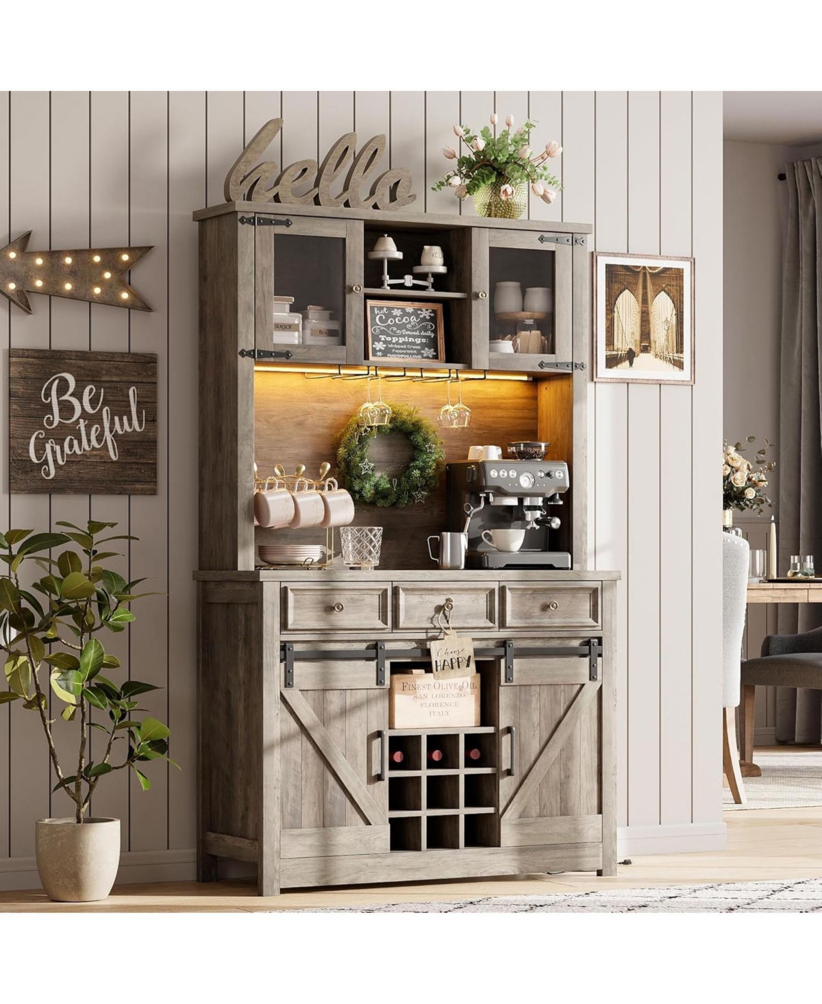 Click here for gaomon Farmhouse 72 in Coffee Bar Cabinet with Led... prices