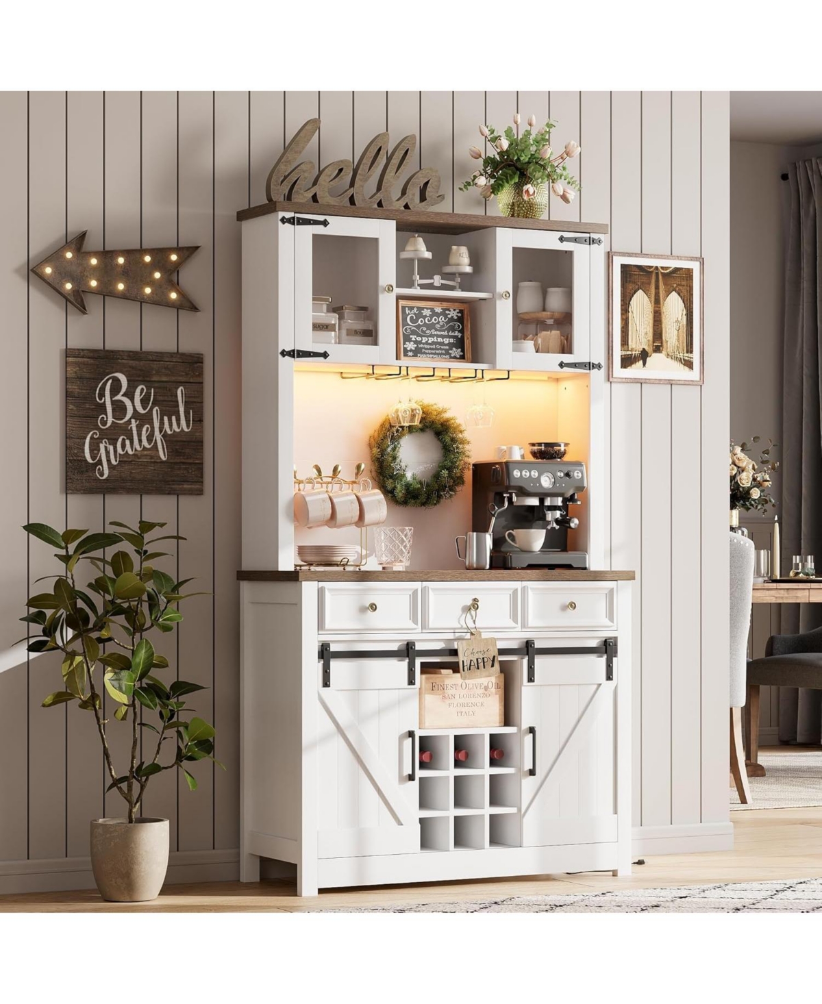 Click here for gaomon Farmhouse 72 in Coffee Bar Cabinet with Led... prices