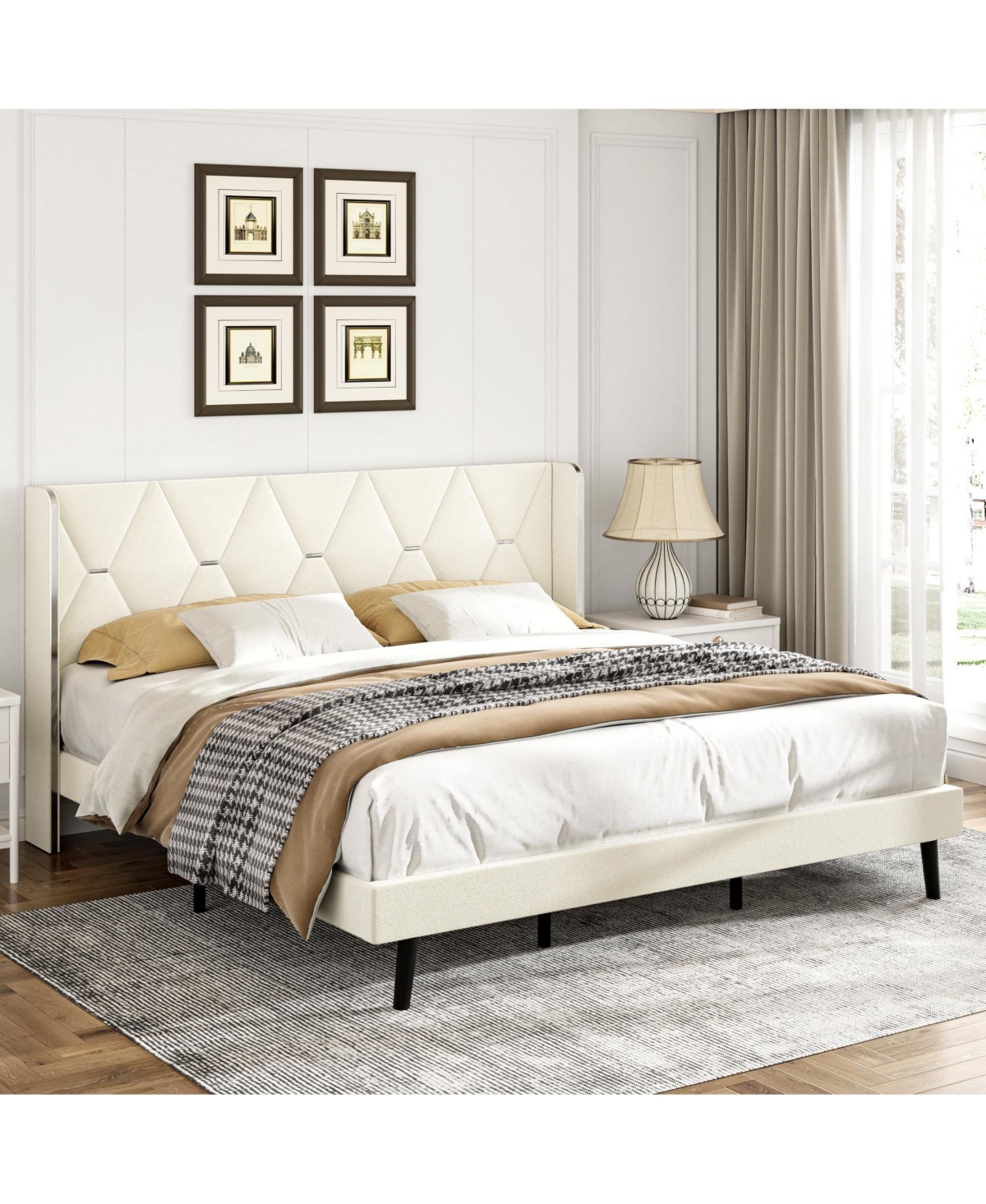 Click here for Gaomon Full Velvet Platform Bed with Wingback Head... prices