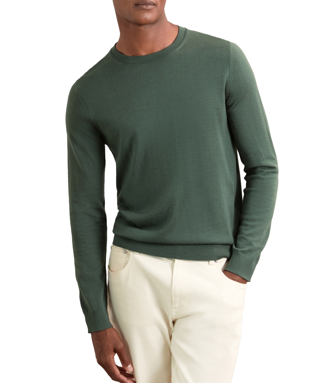 Click here for Reiss Mens Merino-Wool Crew-Neck Jumper - Kale Gre... prices