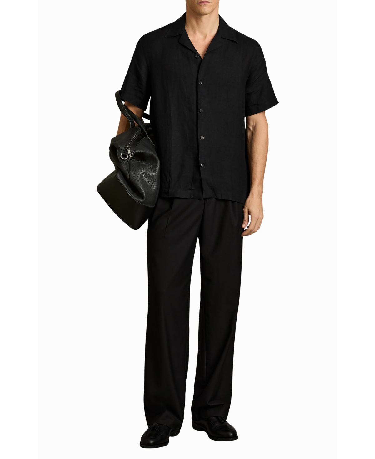 Click here for Reiss Mens Linen Cuban-Collar Shirt - Black prices