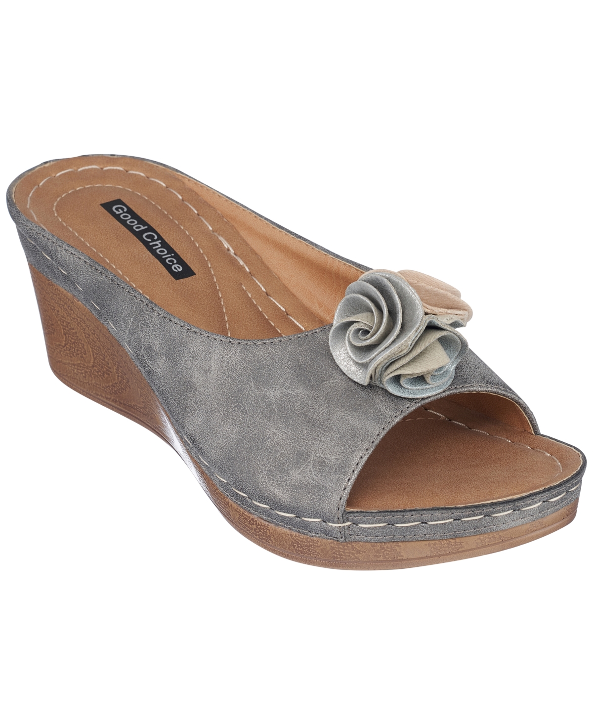 Click here for Gc Shoes Womens Sydney Rosette Wedge Sandals - Pew... prices