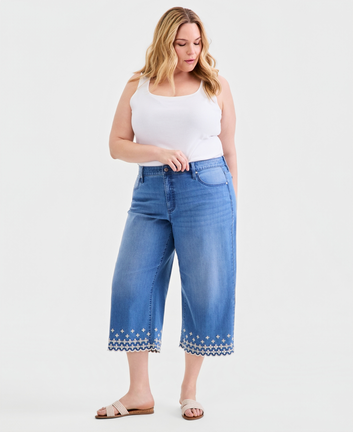 Click here for Style & Co Plus Size Embroidered Scalloped High Ri... prices