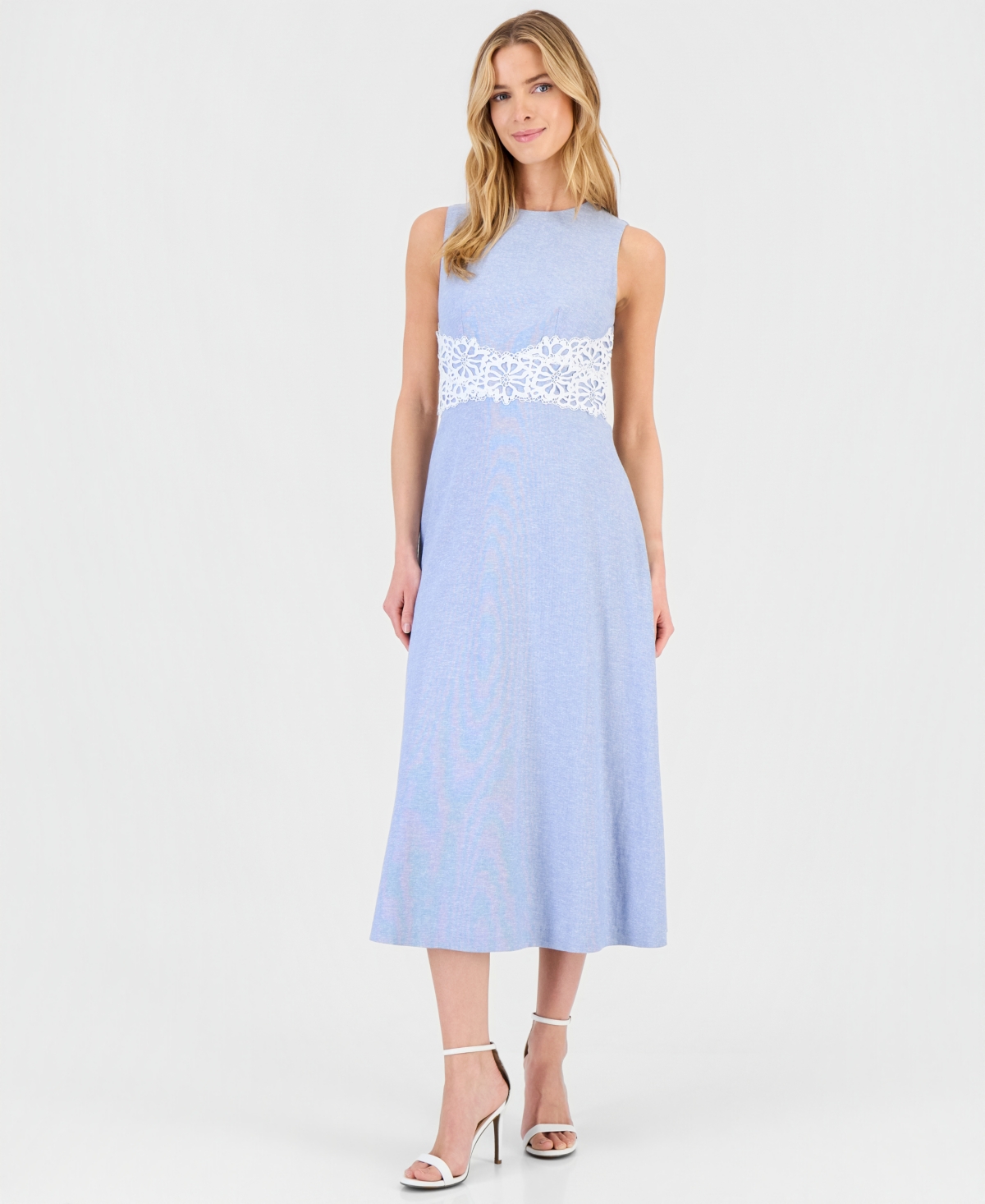 Click here for Anne Klein Womens Linen-Blend Lace-Trim A-Line Mid... prices