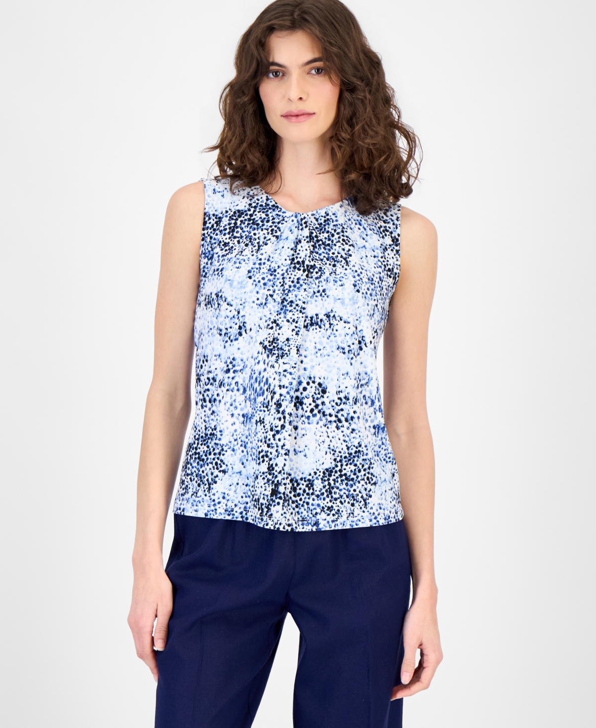 Click here for Anne Klein Womens Sleeveless Asymmetric Pleated To... prices