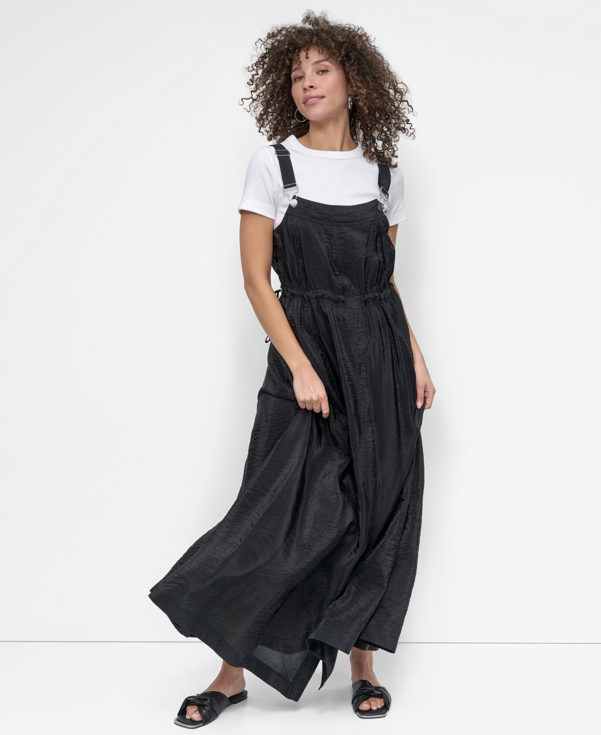 Click here for Dkny Womens Drawstring Overall Dress - Black prices