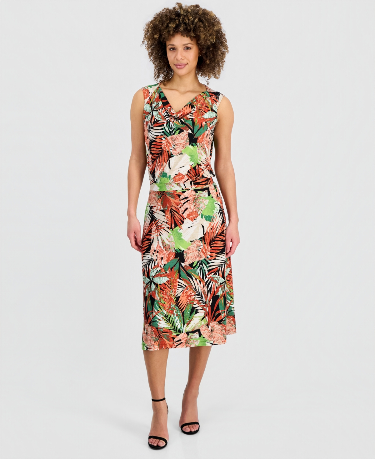 Click here for Kasper Womens Printed Pull-On Midi Skirt - Black M... prices