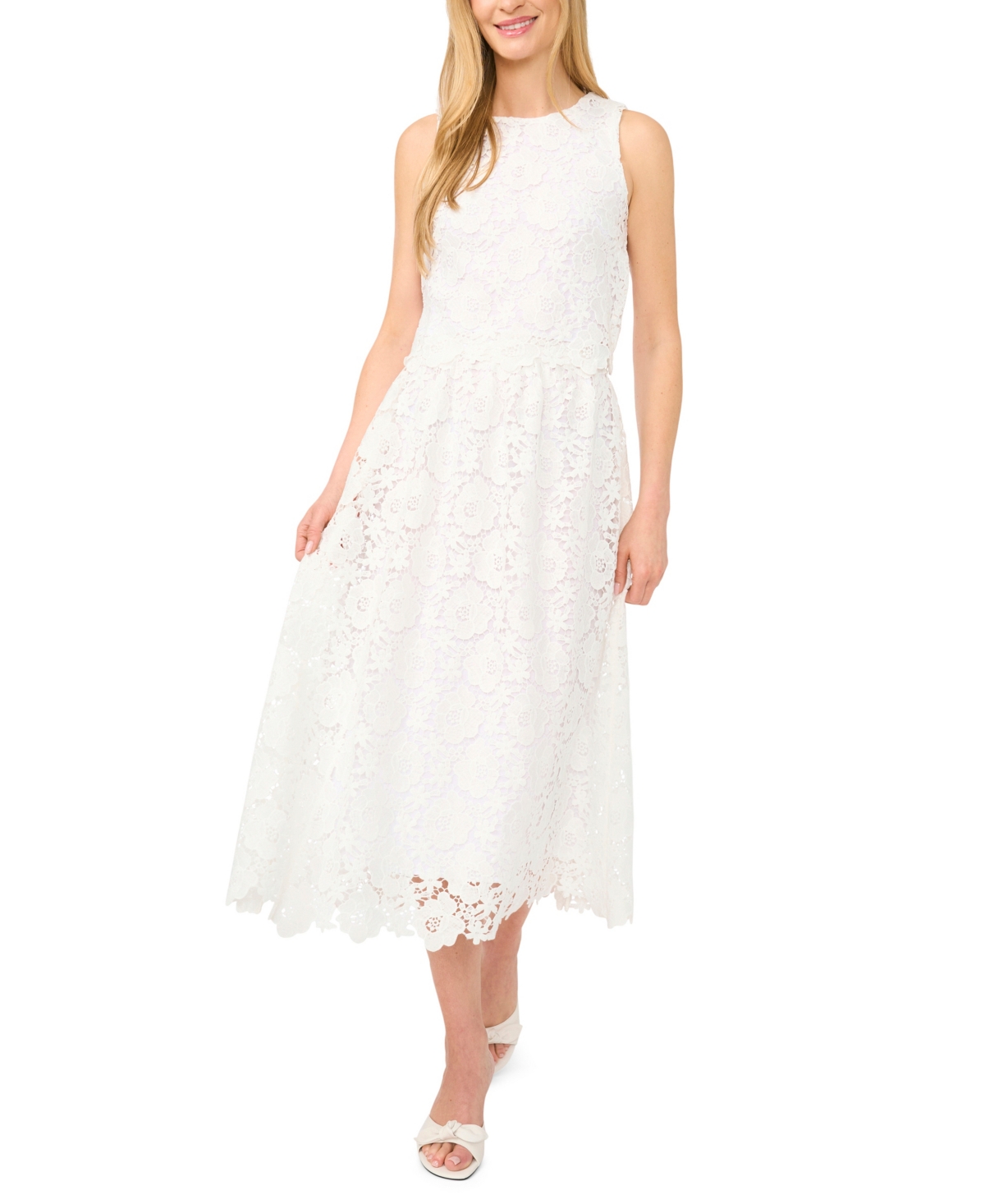 Click here for CeCe Womens Lace Crew Neck Top - Ultra White prices