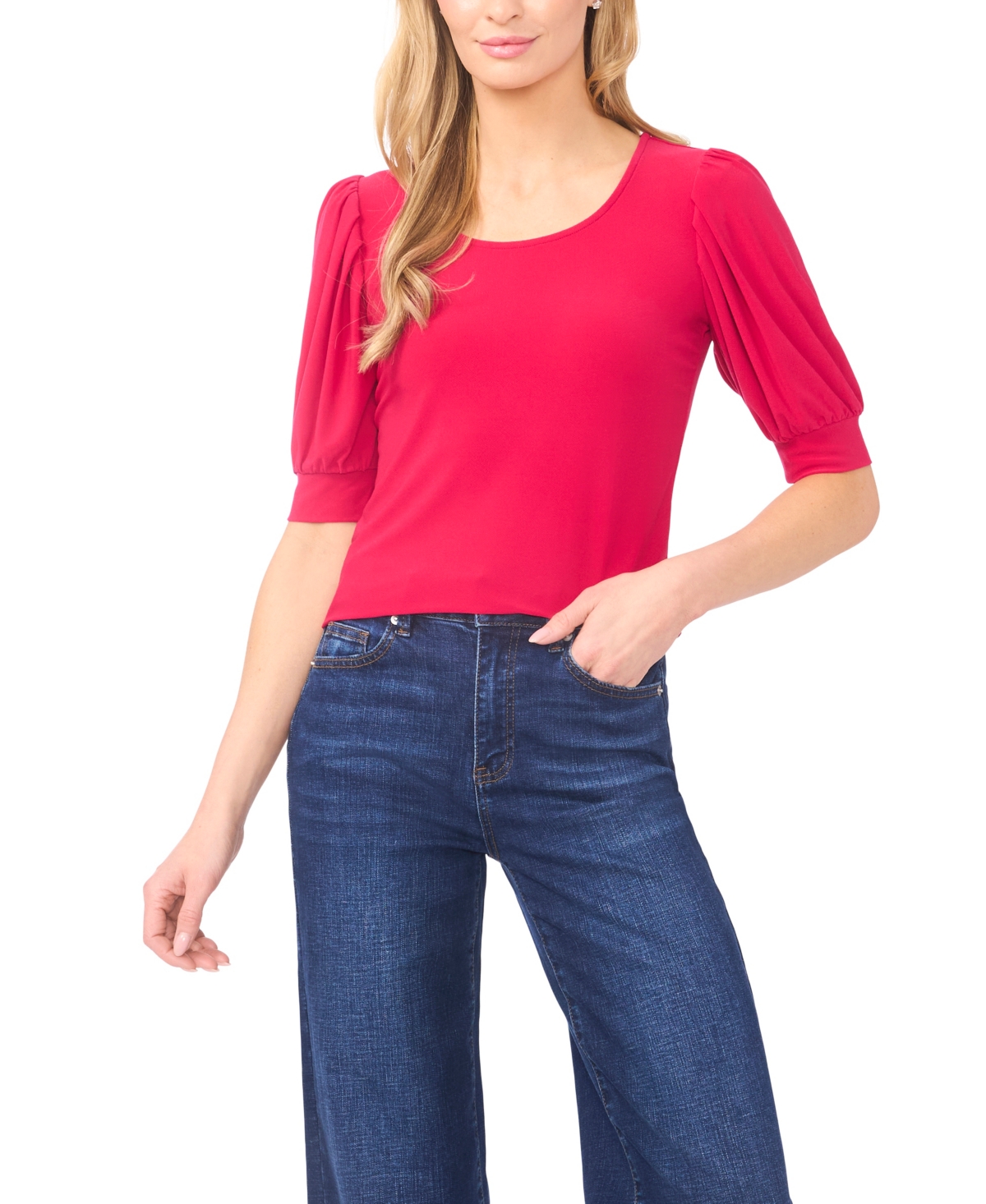 Click here for CeCe Womens Shirred Scoop-Neck 3/4-Sleeve Knit Top... prices