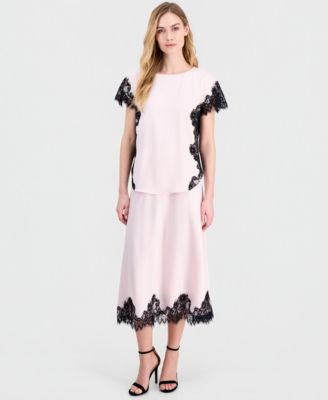 Click here for Anne Klein Womens Short Sleeve Lace Trim Top Pull... prices