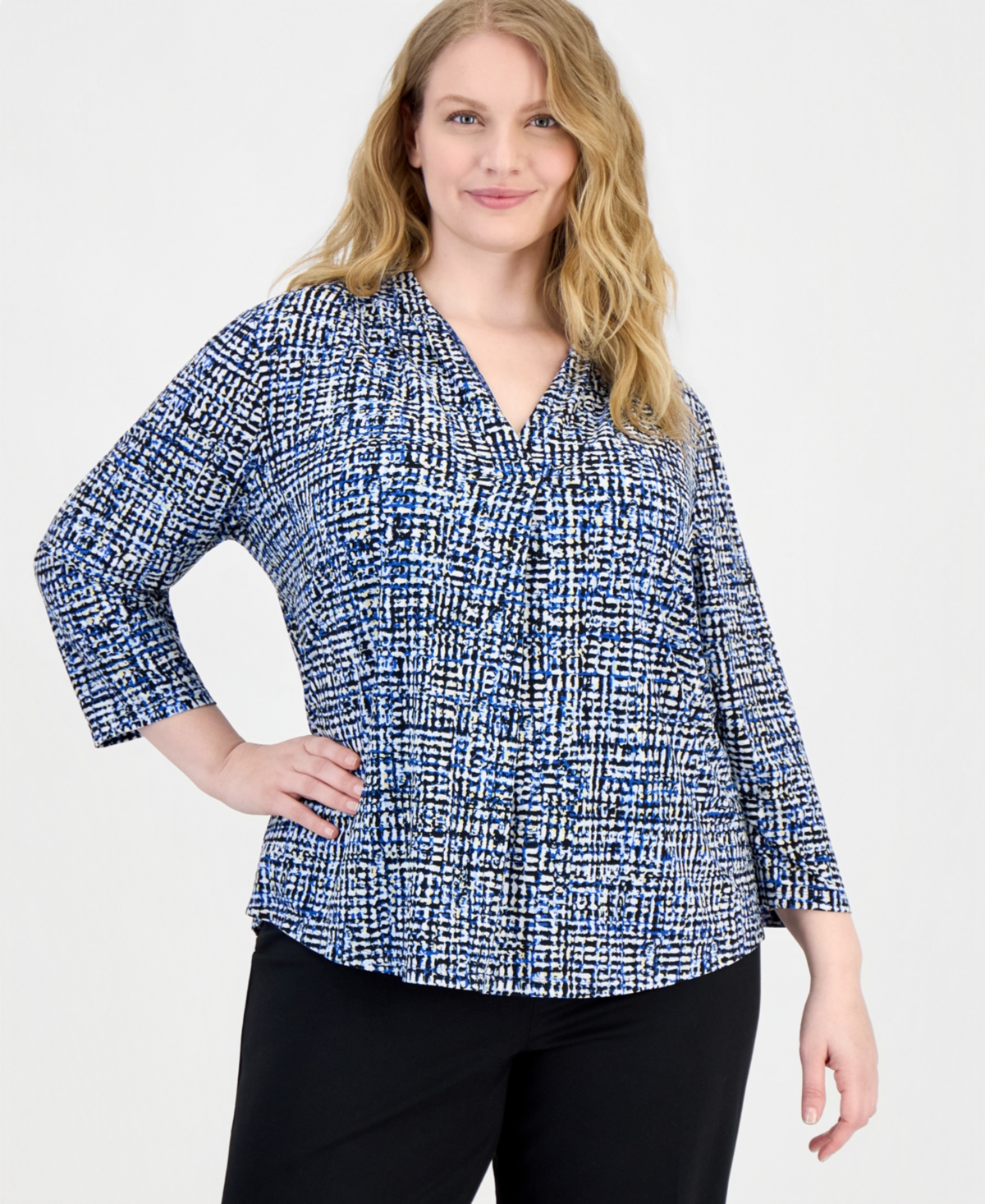Click here for Anne Klein Essentials Plus Size Pleated 3/4-Sleeve... prices