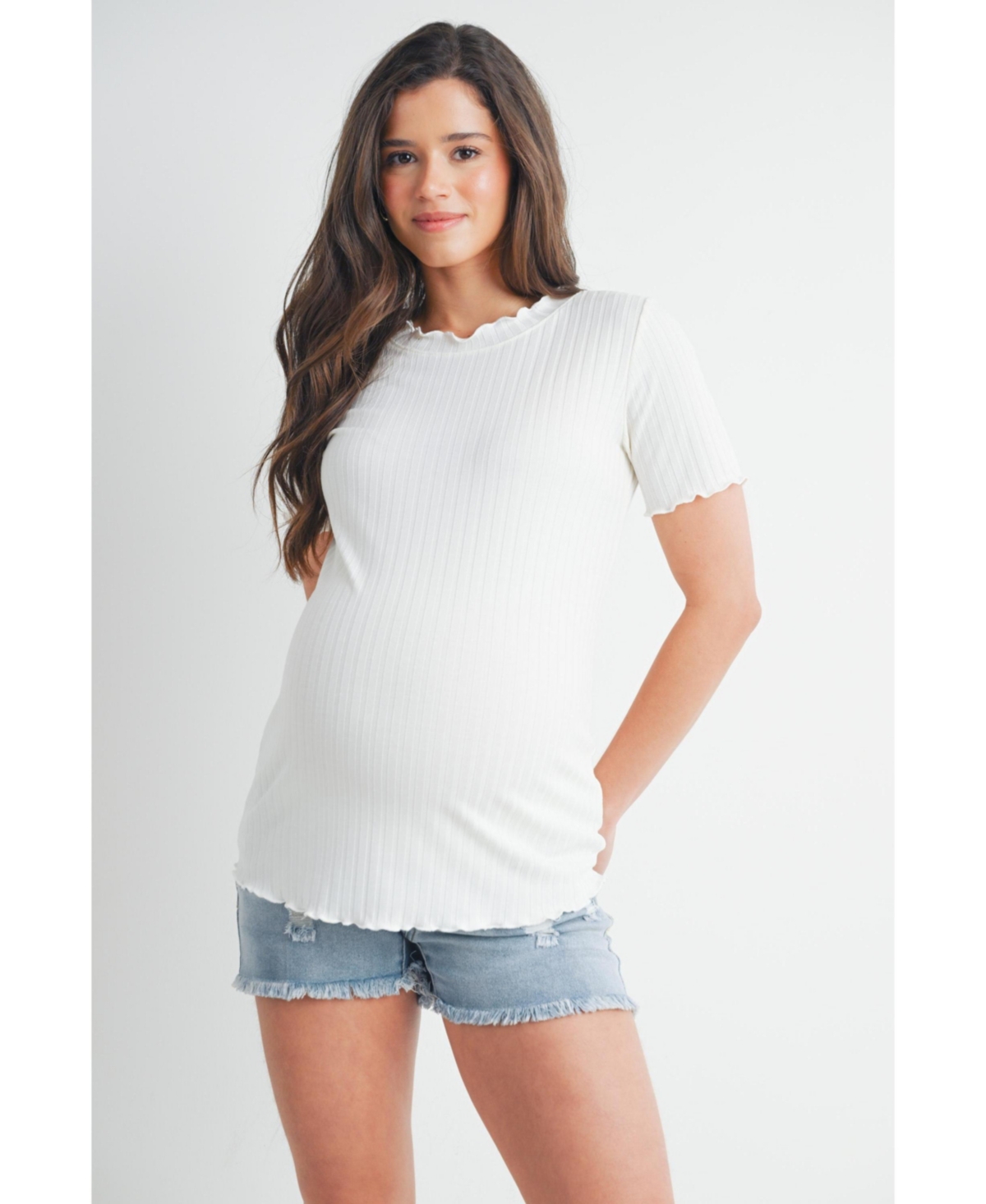 Click here for Hello Miz Womens Maternity Ribbed Crew Neck Short... prices