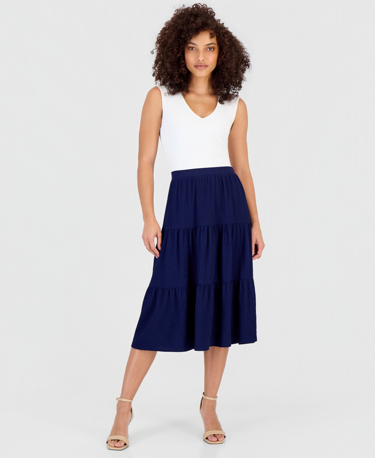 Click here for Anne Klein Essentials Petite Pull-On Tiered Midi S... prices