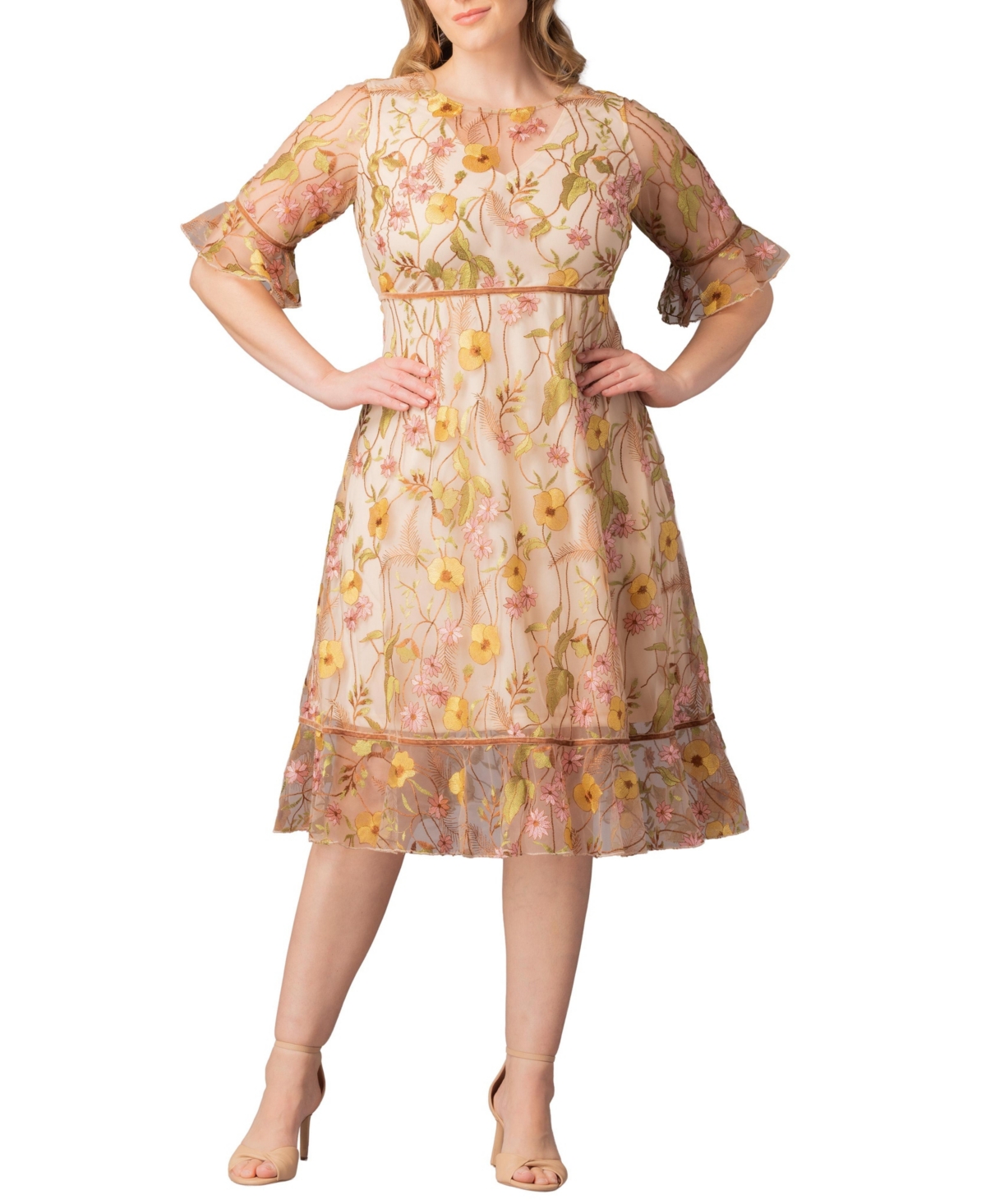 Click here for Kiyonna Plus Size Wildflower Embroidered Floral Me... prices