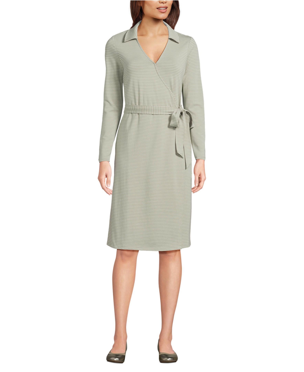 Click here for Lands End Womens Cotton Modal Collared Wrap Dress... prices