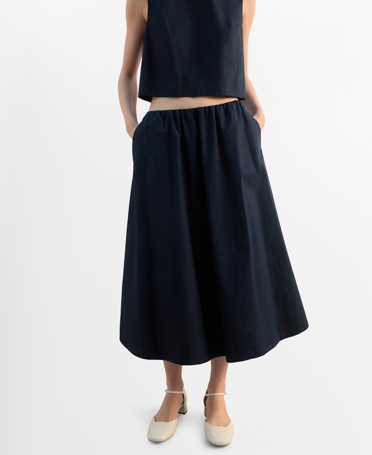 Click here for Mango Womens Pleated Midi Cotton Skirts - Navy prices