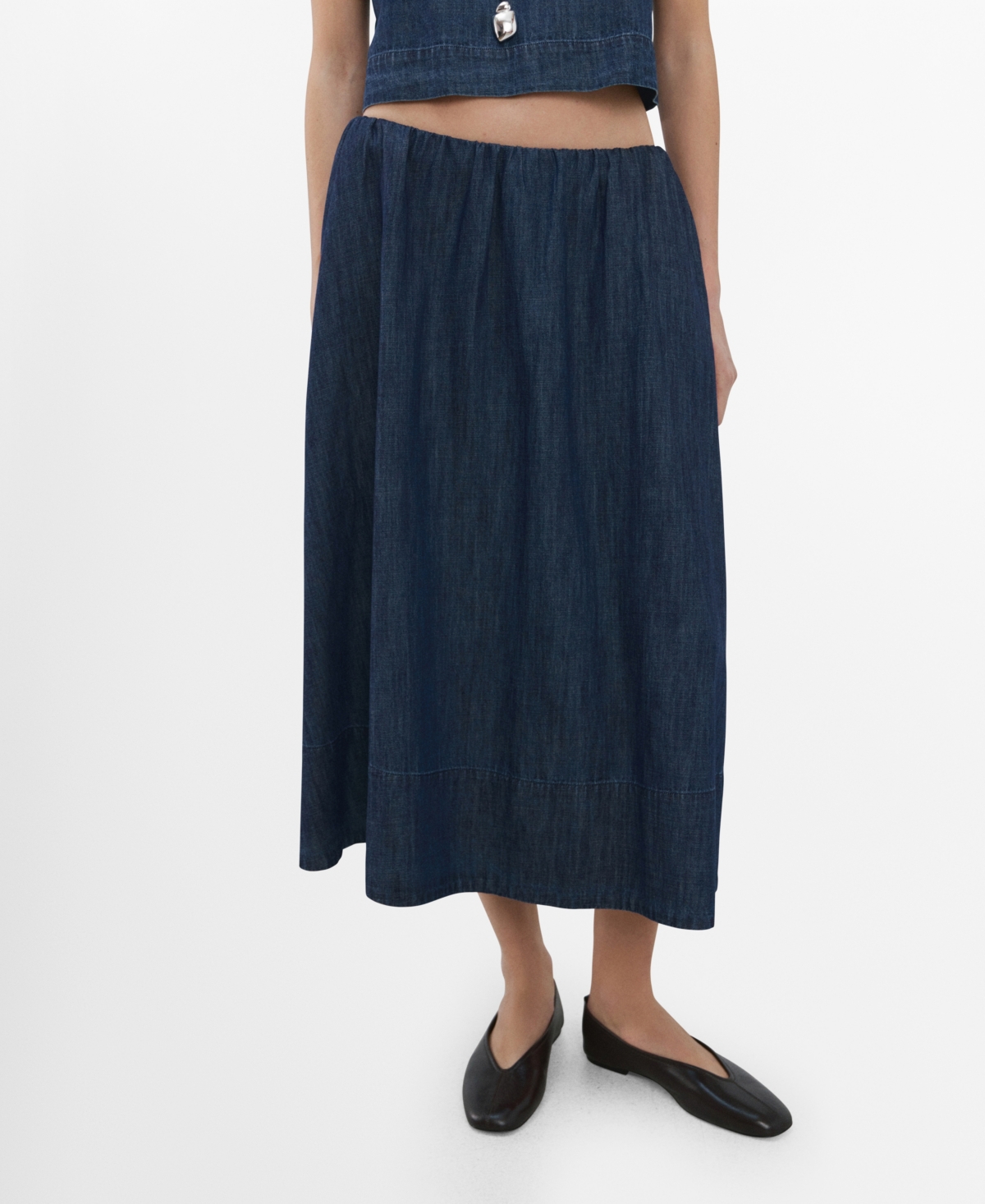 Click here for Mango Womens Stitched Hem Denim Skirts - Open Blue prices