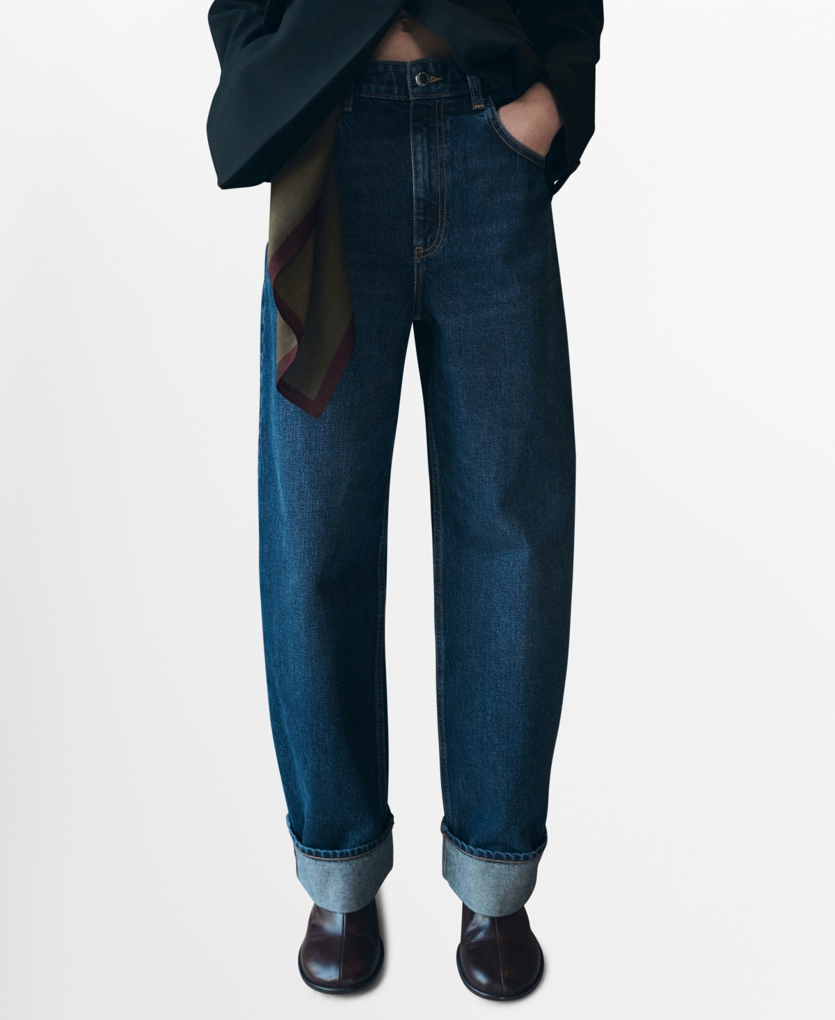 Click here for Mango Womens Cuffed Hem Balloon Jeans - Dark Blue prices