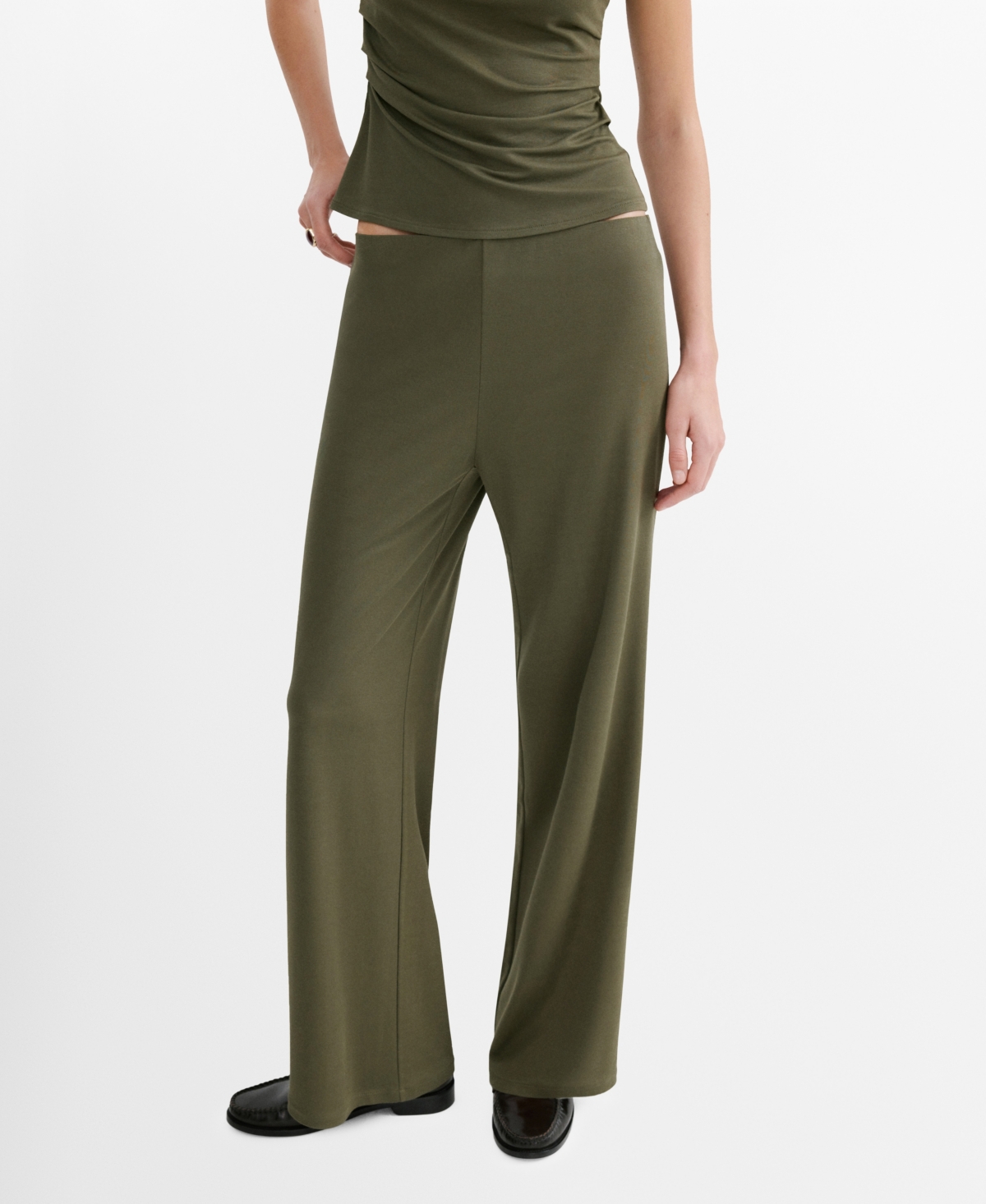 Click here for Mango Womens Elastic Waist Straight-Fit Pants - Kh... prices