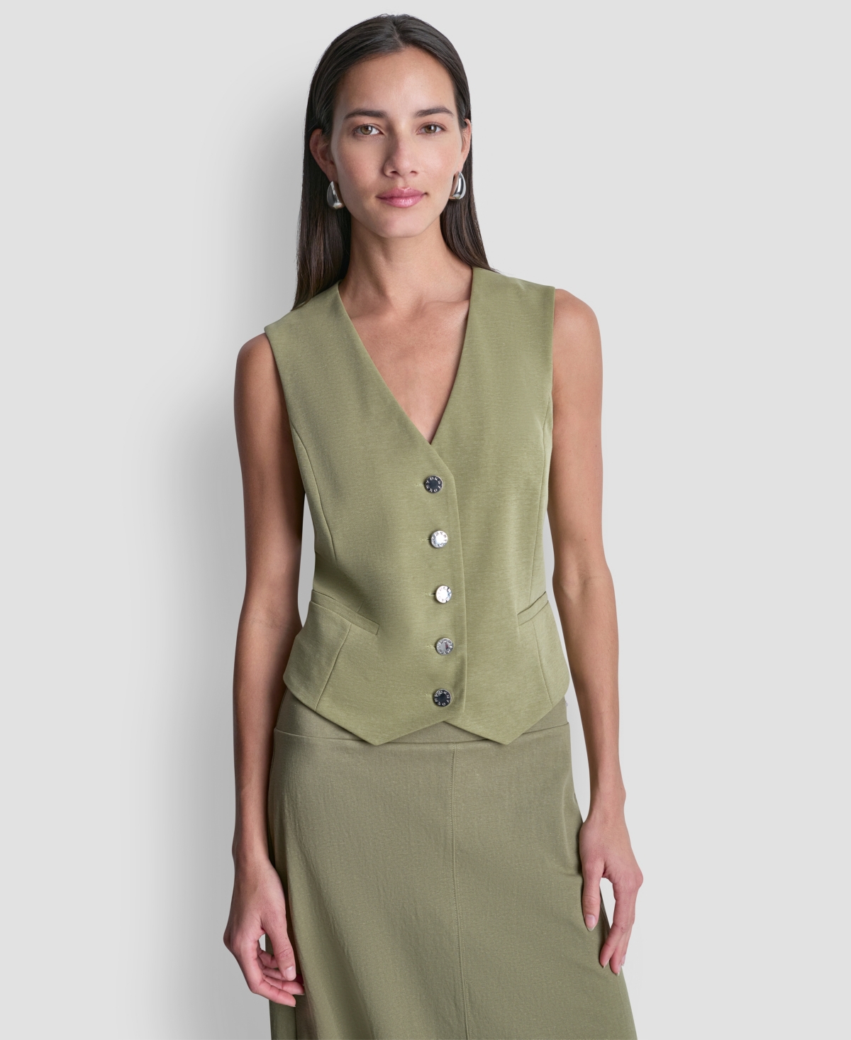 Click here for Dkny Womens Sleeveless V-Neck Arid Pique Vest - Li... prices