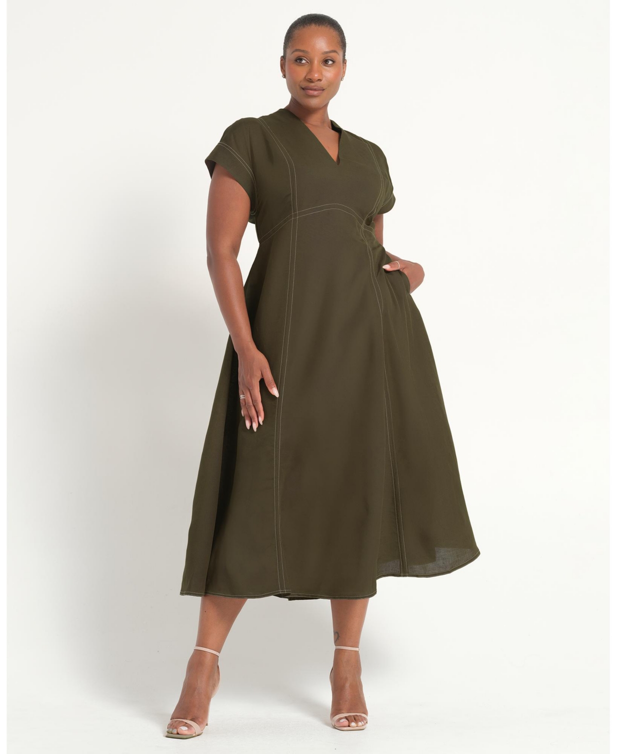 Click here for Estelle Plus Size Arden Contrast Stitch Linen Maxi... prices