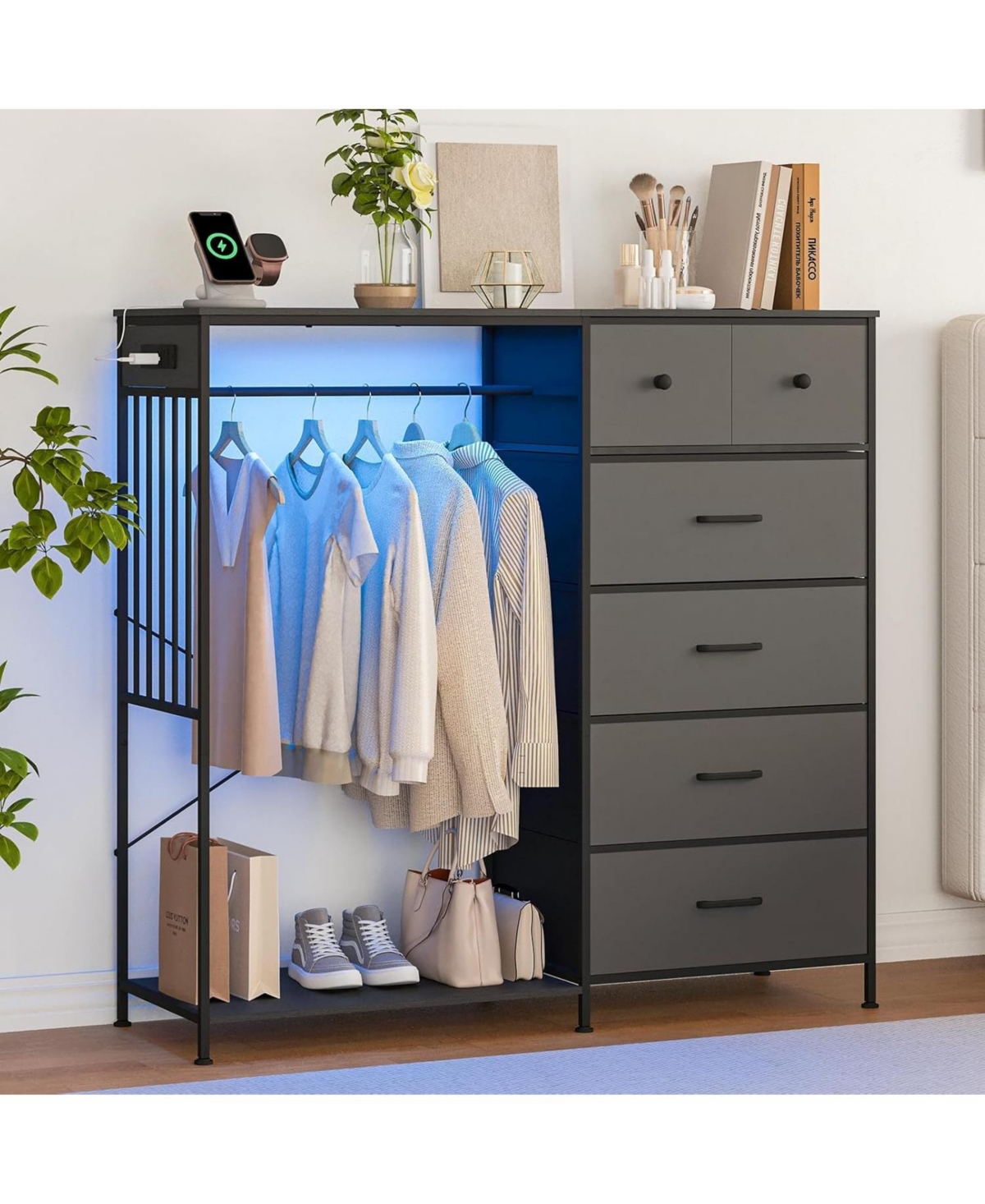 Click here for gaomon 49.2" w Dresser with Hanging Rack & Le... prices