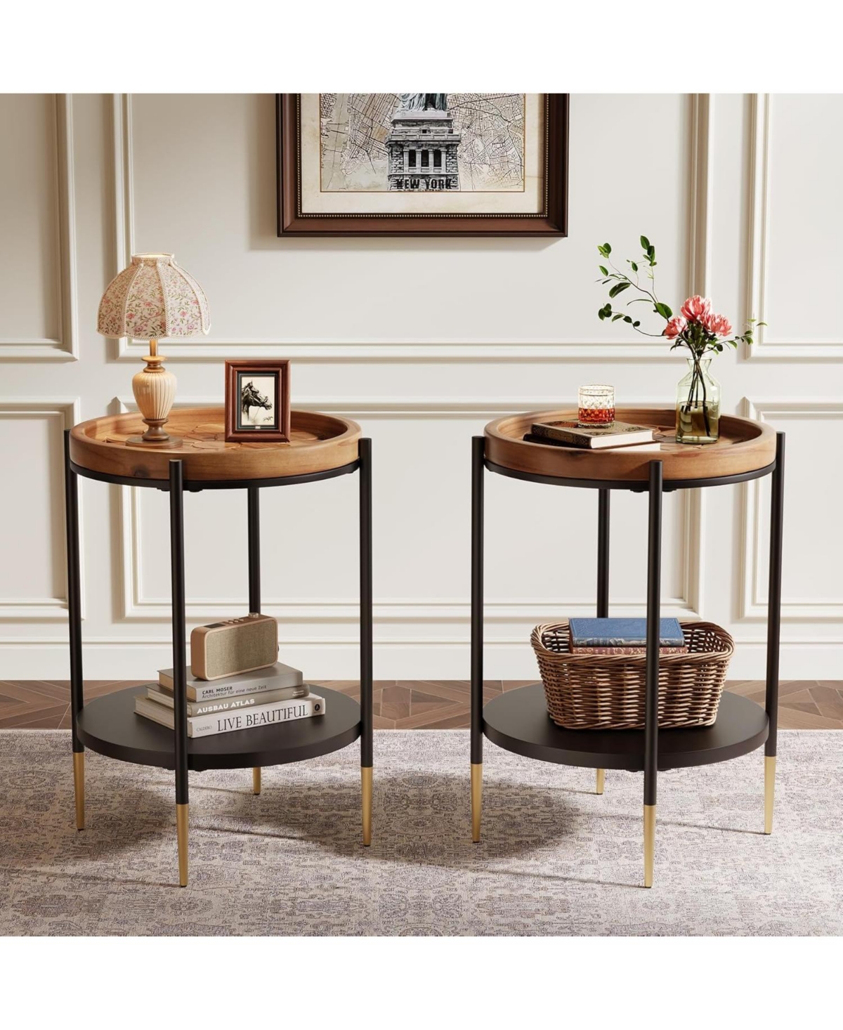 Click here for Tribesigns Round Side Table Set of 2  2-Tier End T... prices