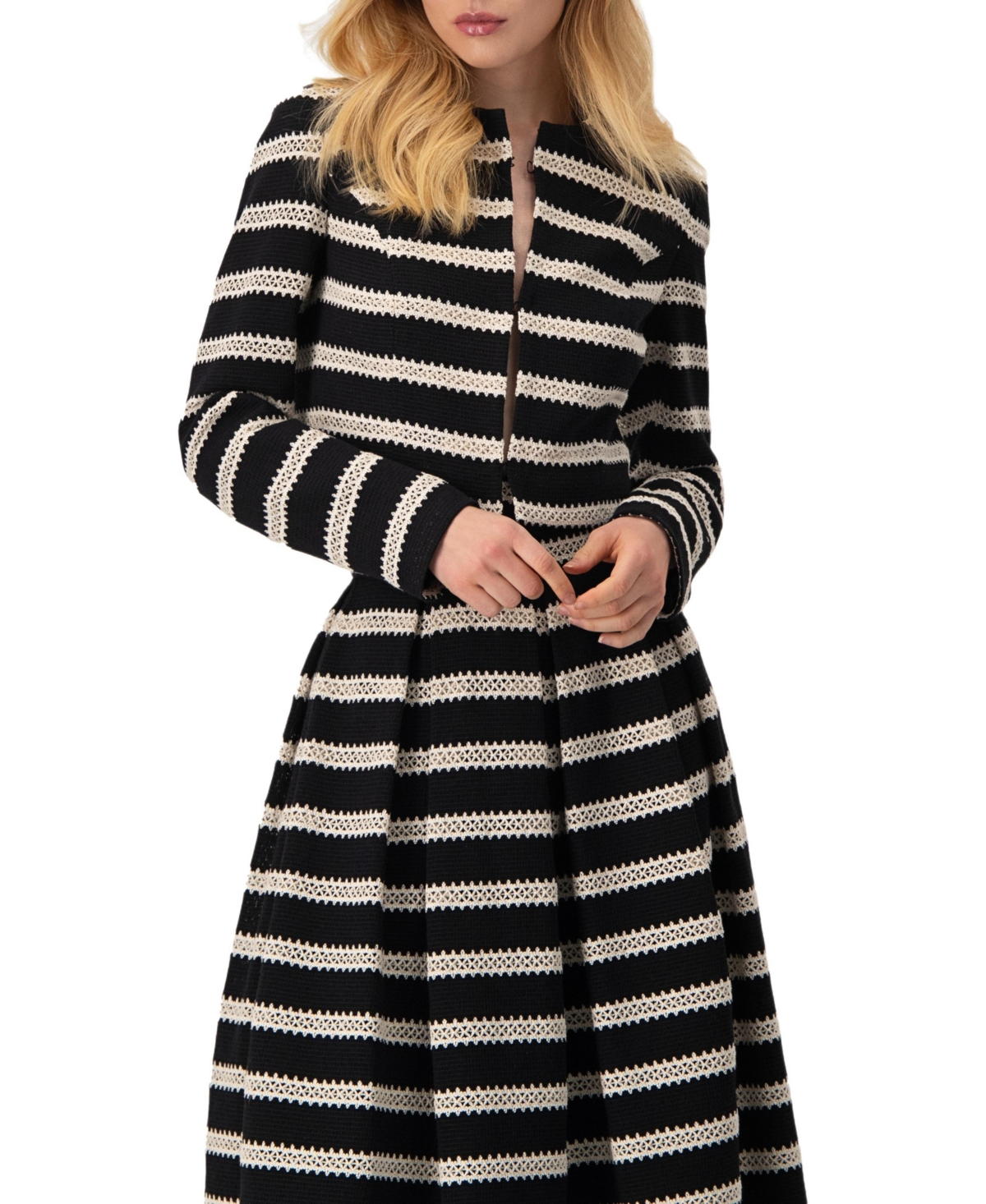 Click here for Ivonne Womens Striped Cropped Jacket with Modern D... prices