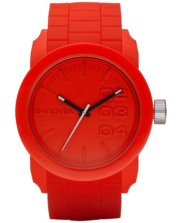 Diesel Men's Double Down Red Silicone Strap Watch 44mm - Macy's