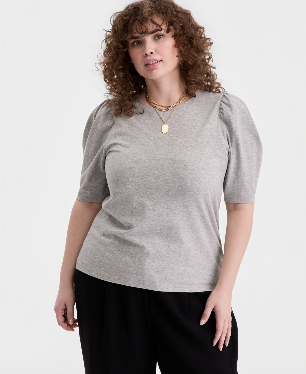 Click here for On 34th Trendy Plus Printed Ruched Puff-Sleeve Cre... prices