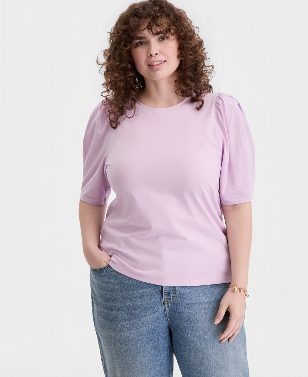 Click here for On 34th Trendy Plus Printed Ruched Puff-Sleeve Cre... prices