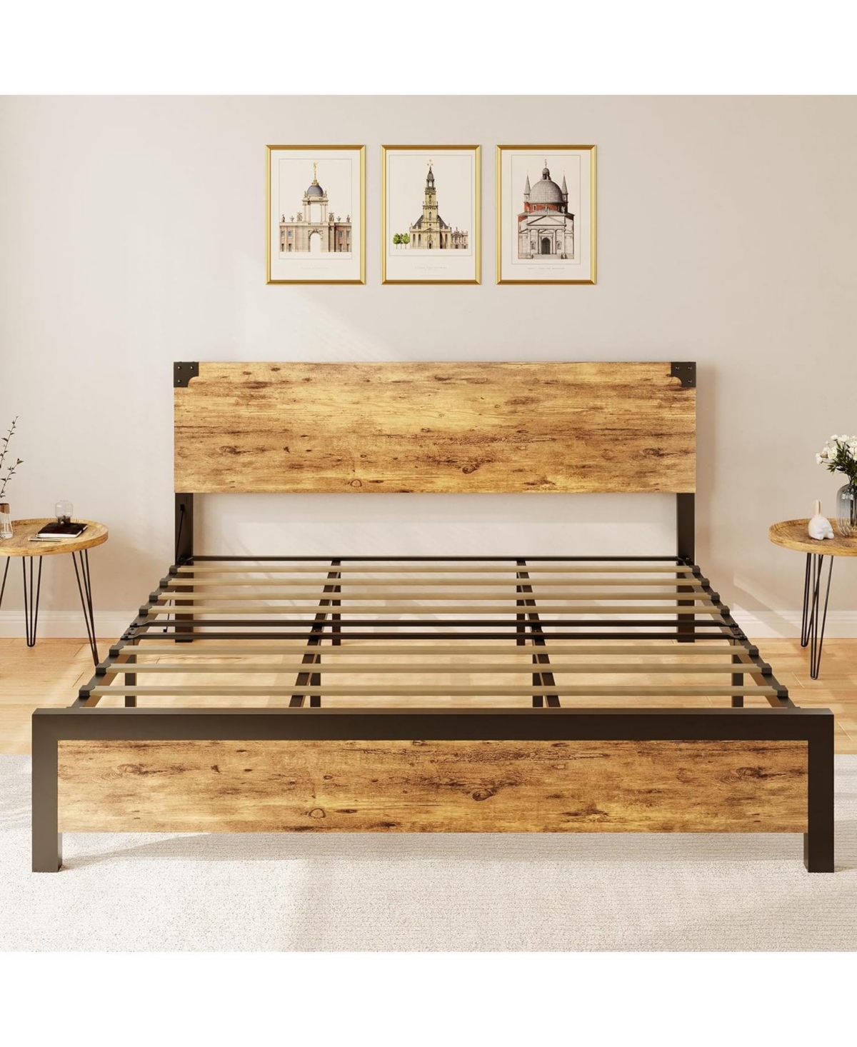 Click here for Gamon Rustic Brown King Platform Bed Frame with Wo... prices
