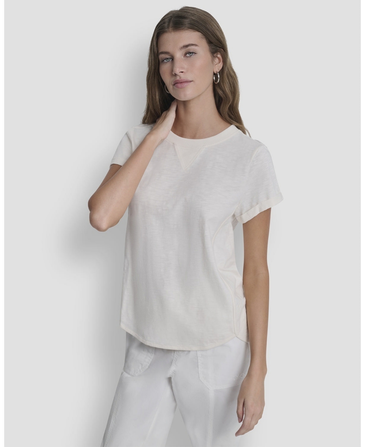 Click here for Dkny Sport Womens Embroidered Crewneck Logo Roll-S... prices