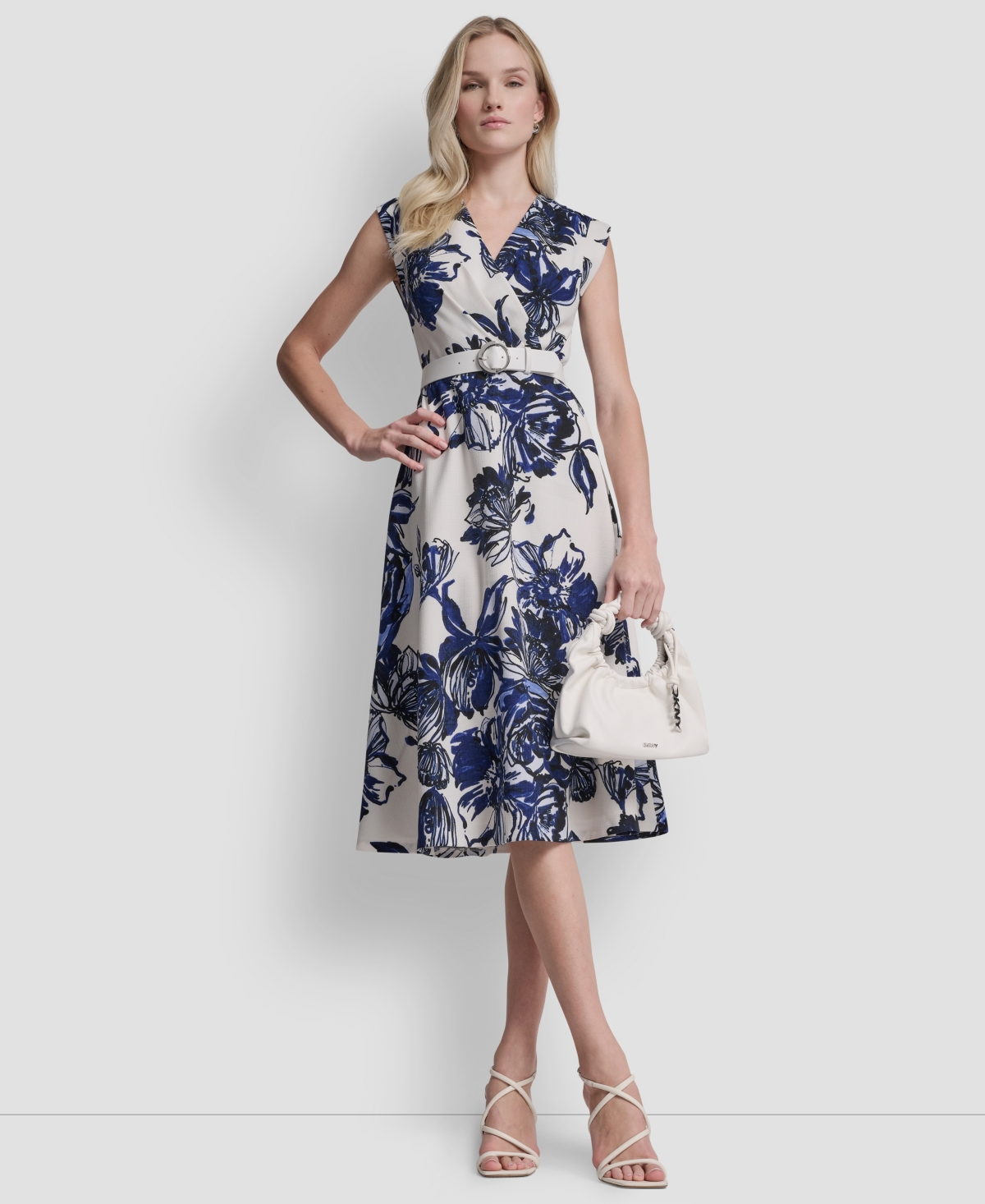 Click here for Dkny Womens Cap Sleeve Surplice Neck Belted Midi D... prices