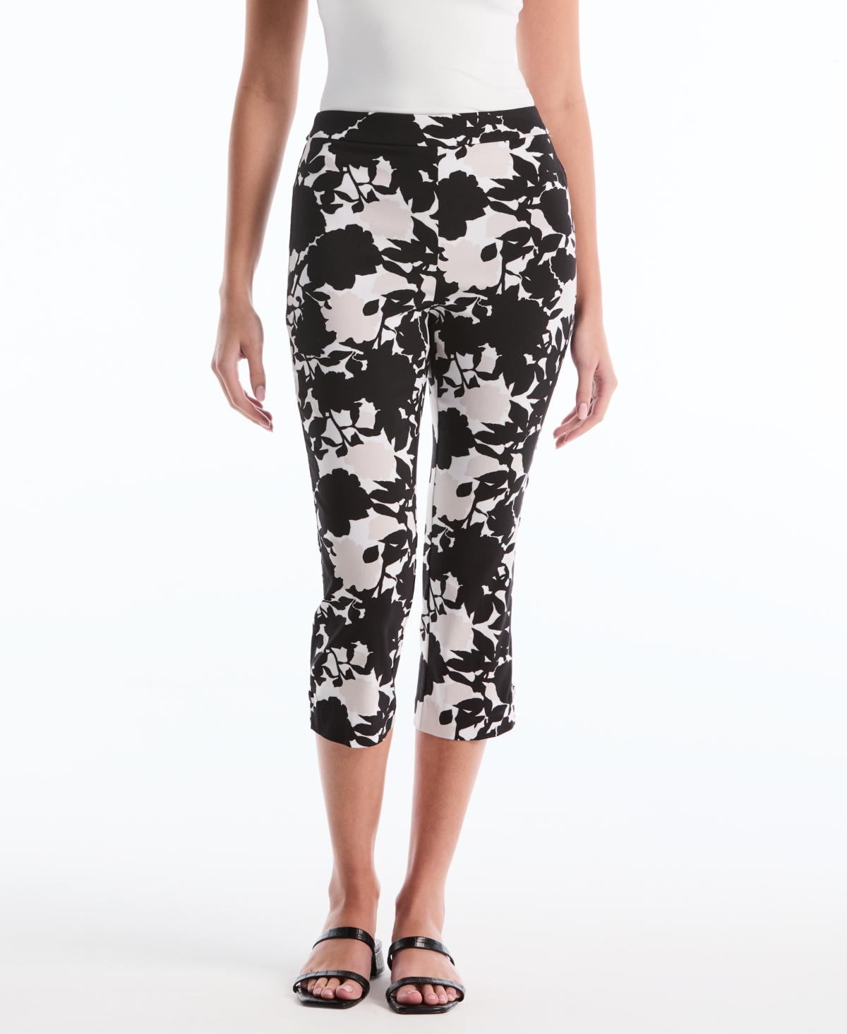 Click here for Rafaella Petite Floral Print Capri Pants with Rive... prices