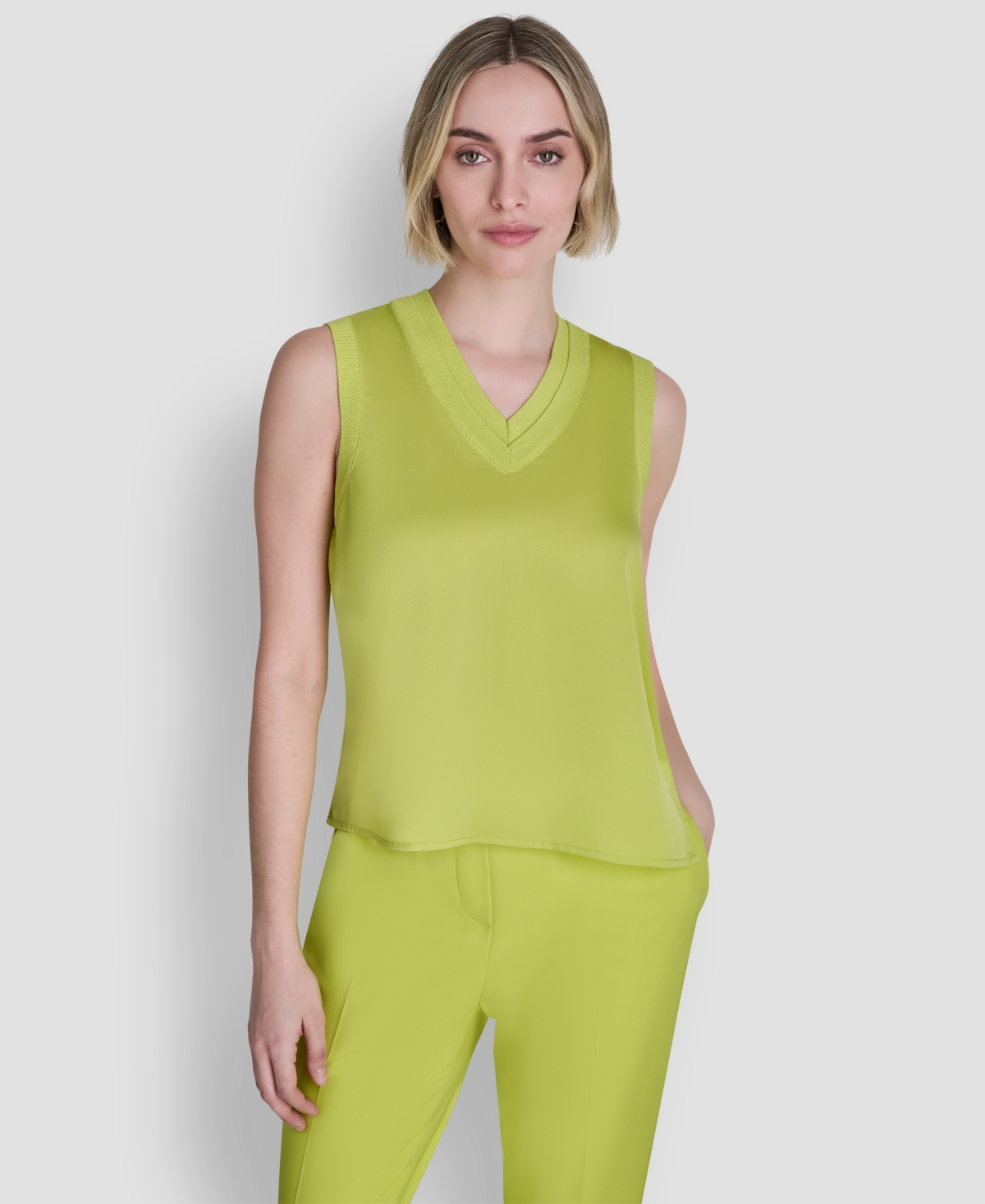 Click here for Dkny Womens Mixed Media V-Neck Sleeveless Sweater... prices