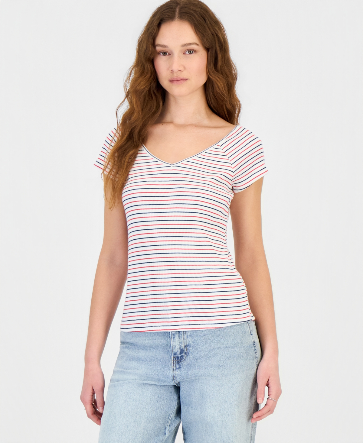 Click here for Hippie Rose Juniors Striped Ribbed Knit Top - Whit... prices