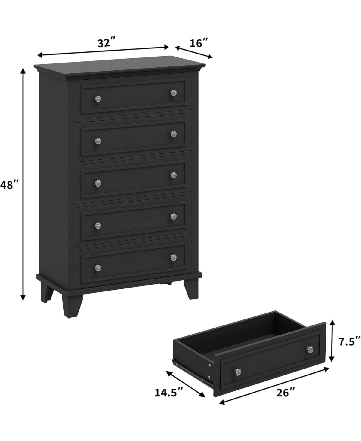 Click here for Gaomon Black 48" Tall 5-Drawer Wooden Dresser... prices