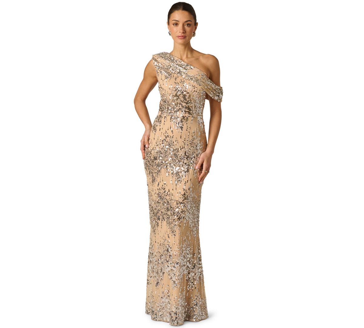 Click here for Adrianna Womens Draped Sequin One-Shoulder Ball Go... prices