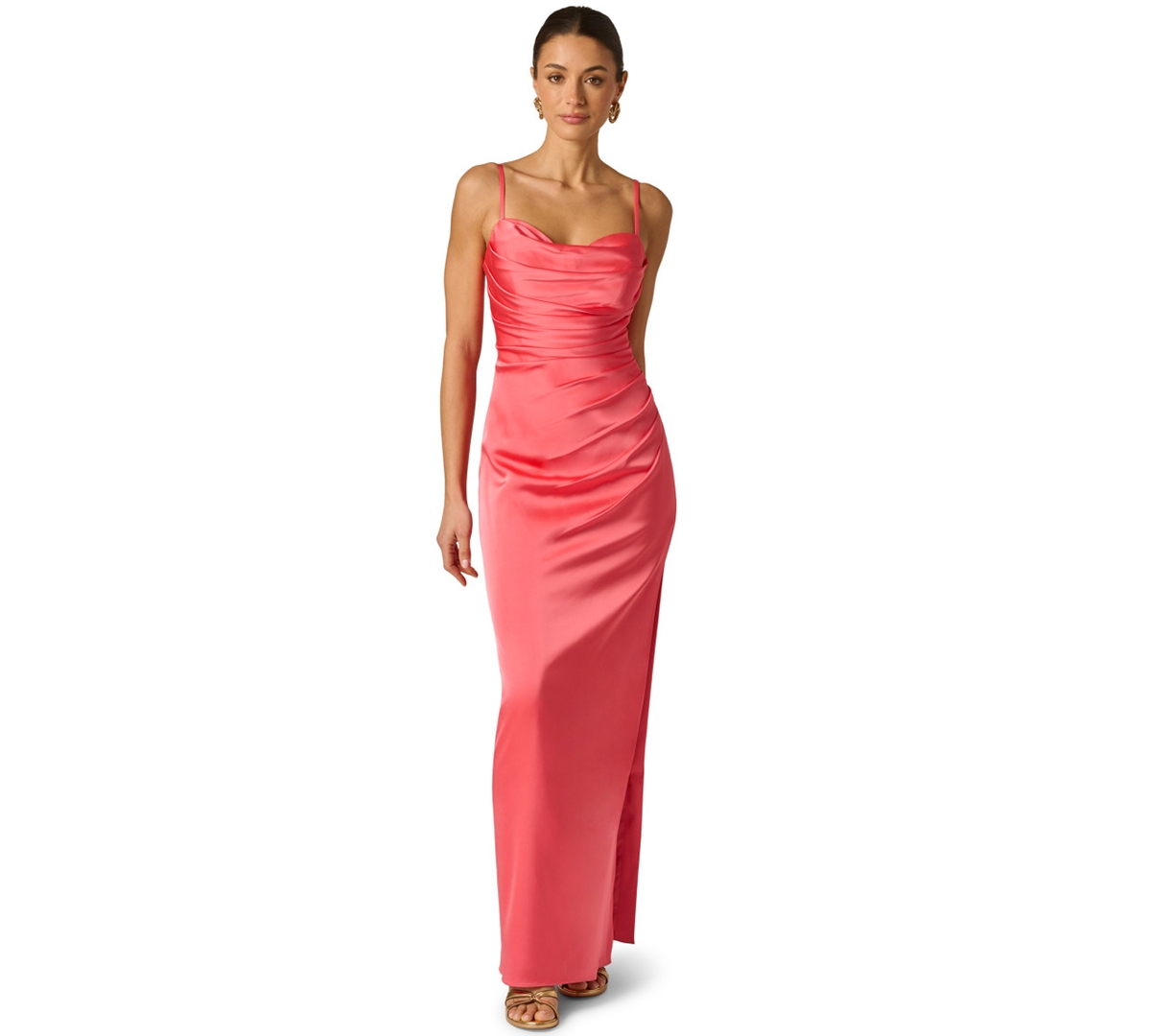 Click here for Adrianna Womens Cowl Neck Slit Ball Gown - Rouge prices