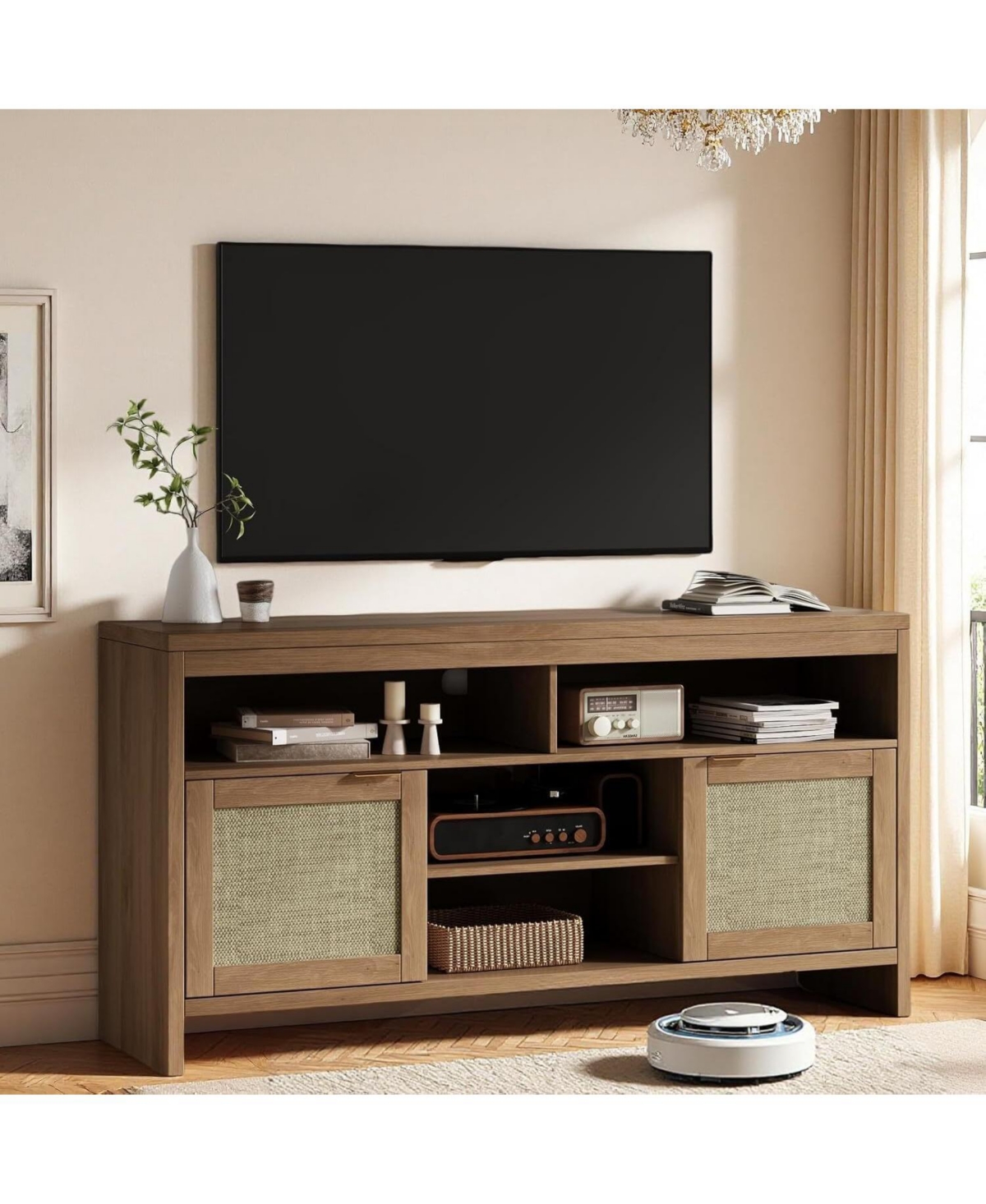 Click here for Gaomon 58" Boho Rattan Tv Stand with Adjustab... prices