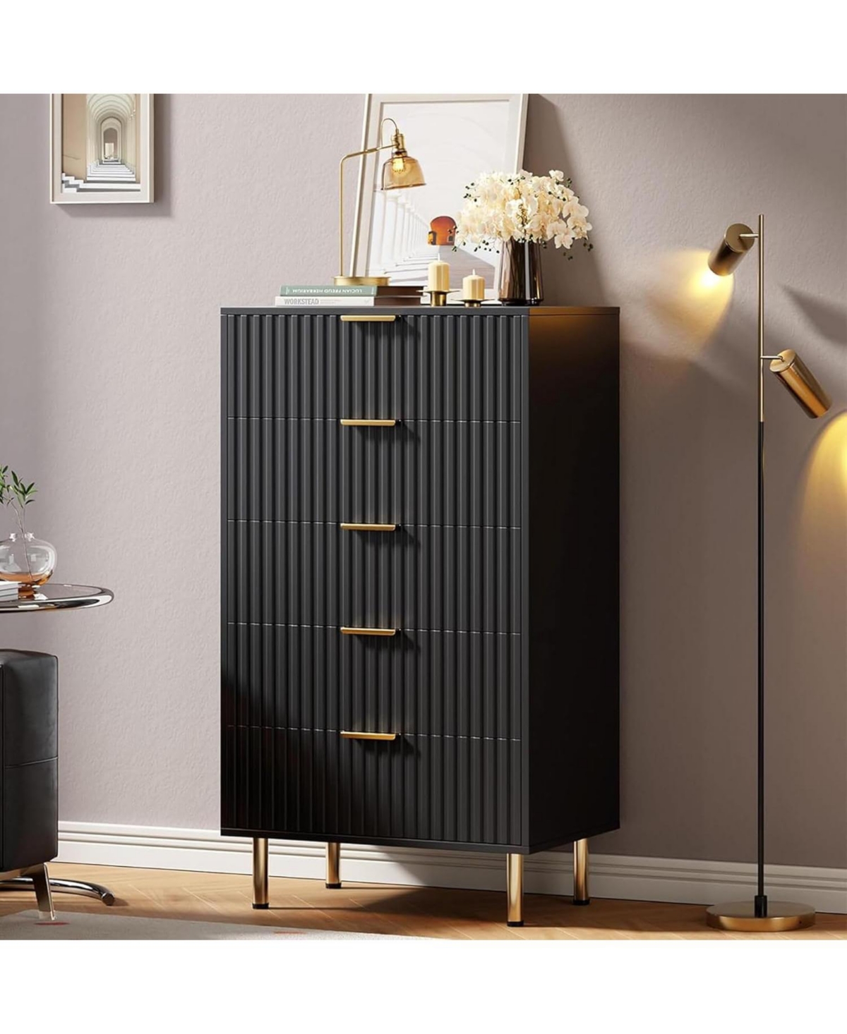Click here for gaomon 5 Drawer Tall Bedroom Dresser with Fluted D... prices