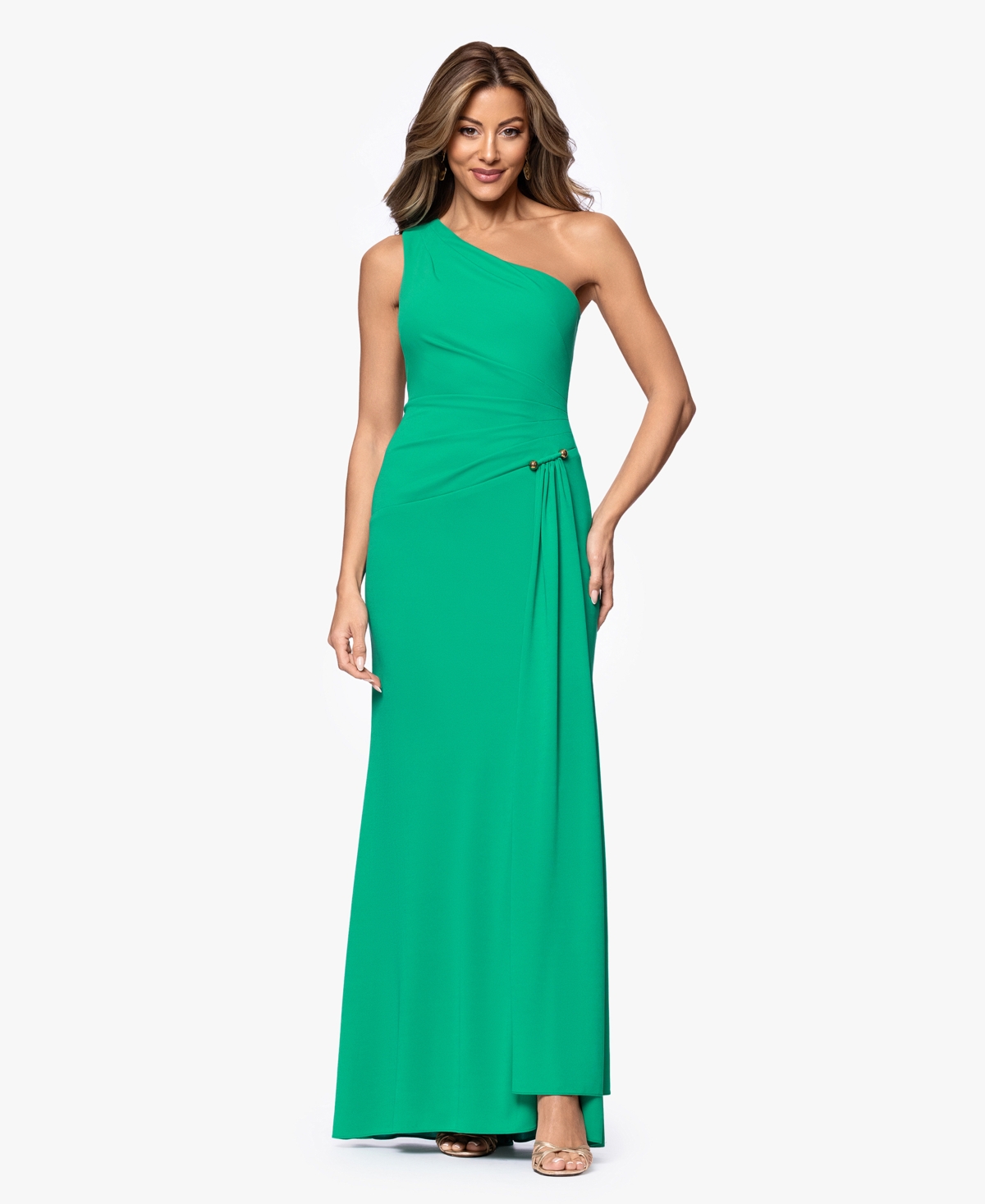 Click here for Xscape Womens One-Shoulder Maxi Dress - Emerald prices