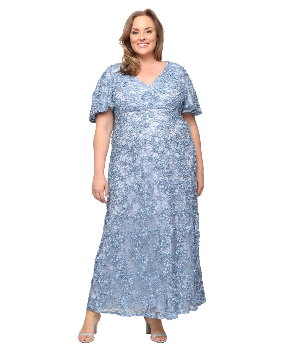 Click here for Alex Evenings Plus Size Lace V-Neck Flutter-Sleeve... prices