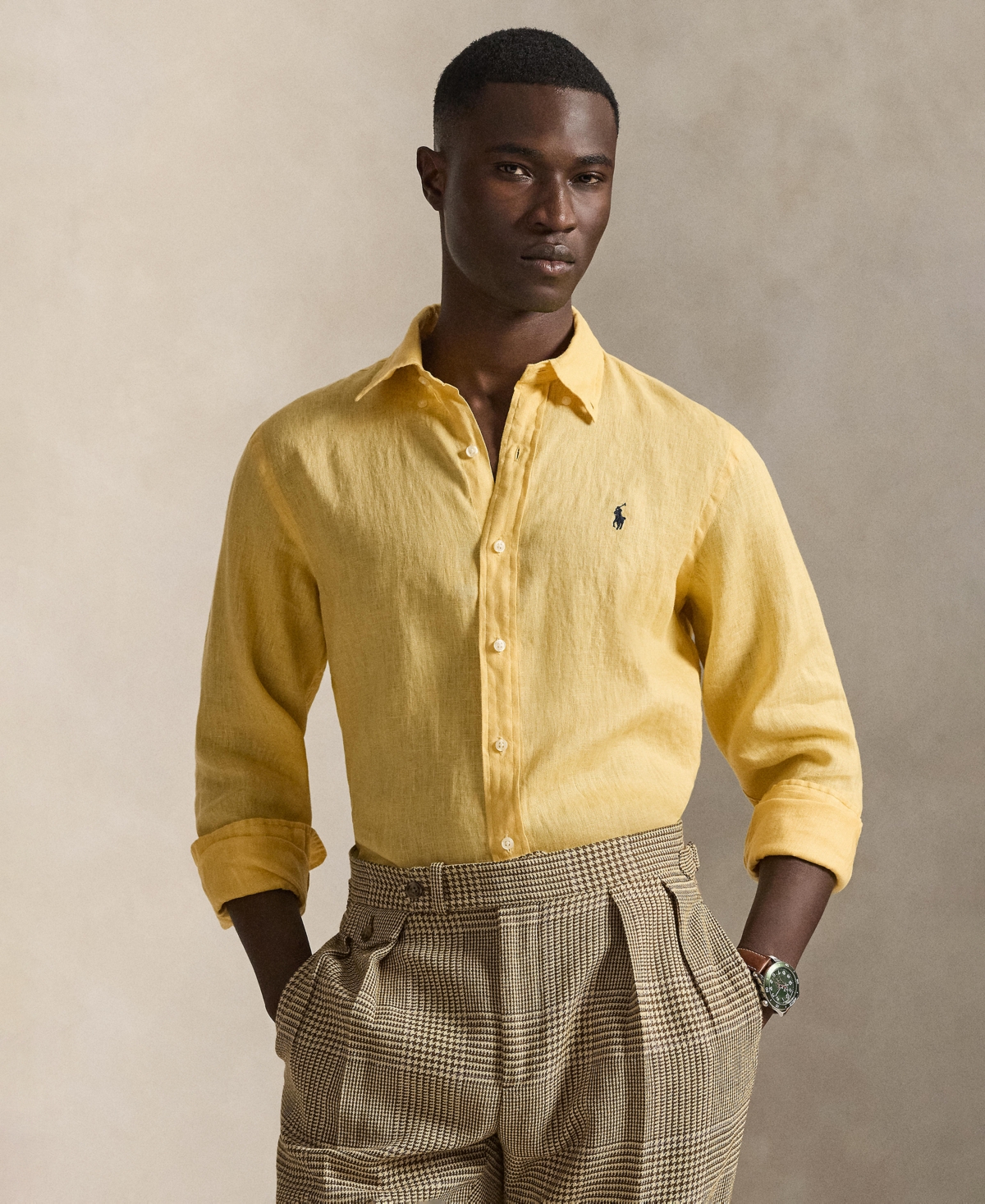 Polo Ralph Lauren Mens Classic Fit Linen Shirt - Corn Yellow