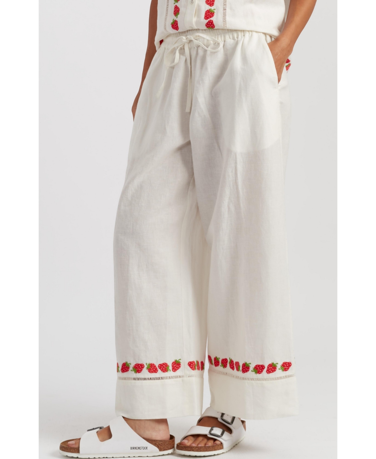 Click here for Chinti & Parker Womens Linen-Blend Strawberry Trou... prices