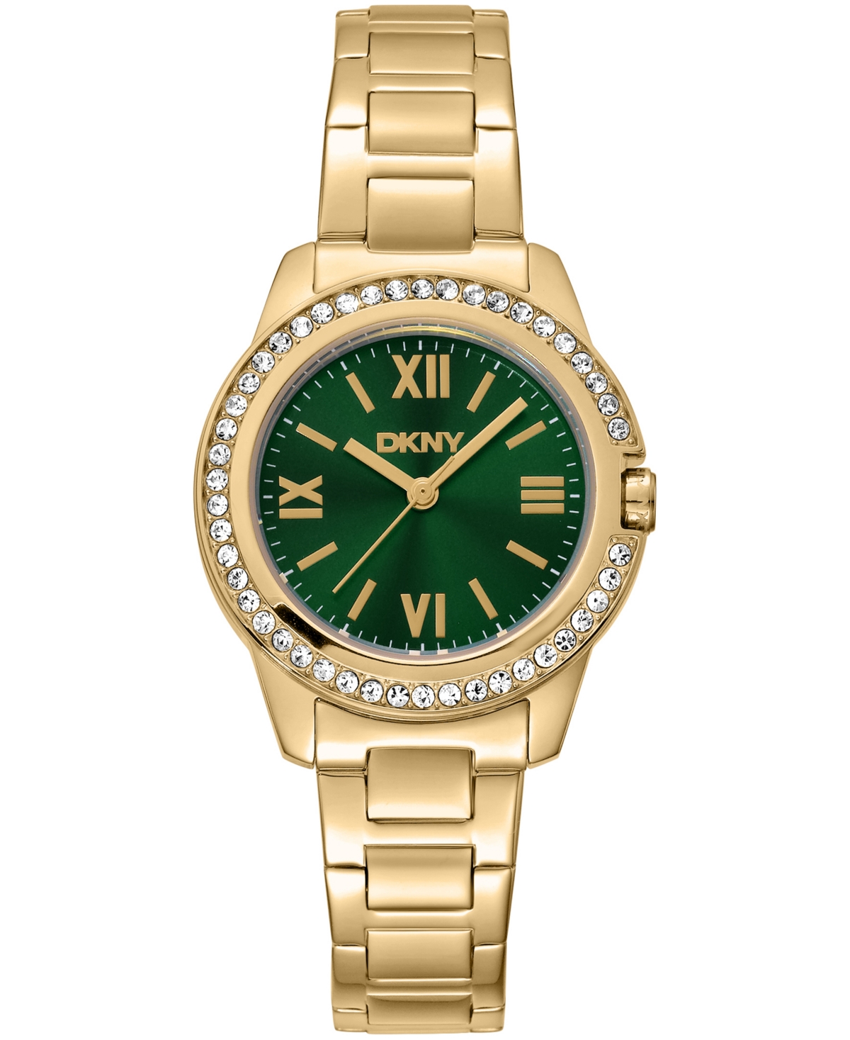 Click here for Dkny Womens Green Dial Crystal Bezel Gold-Tone Sta... prices